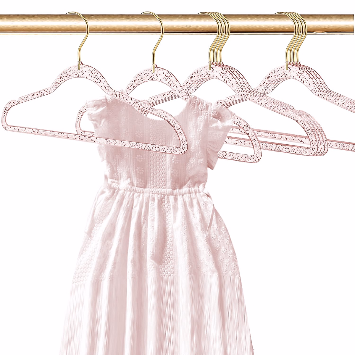 20 Pcs Baby Glitter Clothes Hangers, Kids Gold Plastic Sparkling Hangers for Closets, Non-Slip Space-Saving Suit Hangers(Pink)