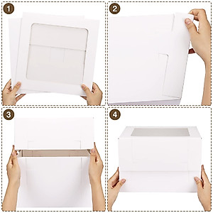 Moretoes 10pcs Cake Boxes 12x12x8 Inch White Bakery Boxes with Window Tall Dessert Cardboard Boxes for Cakes Cupcakes Pies Donuts Cookies Boxes, for Valentine's Day Mother's Day