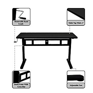 ErgoMax Adjustable Crank Desk w/Tabletop, 45 Inch Max Height, Black