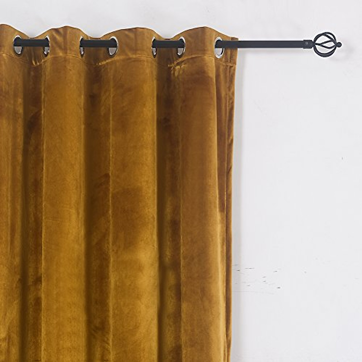 Cherry Home Super Soft Luxury Heavy Velvet Set of 2 Warm Yellow Blackout Energy Efficient Grommet Curtain Panel Drapes Ginger Mustard Curtain Panels, 52 in x 84 in (W x L)