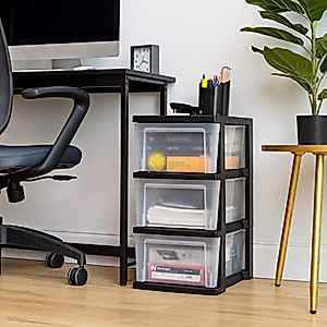 IRIS USA 3-Drawer Plastic Storage Dresser, 2-Pack, Standing Organizer Storage Container Bin with Drawers for Clothes Crafts Classroom Bedroom Dorm, Black/Clear