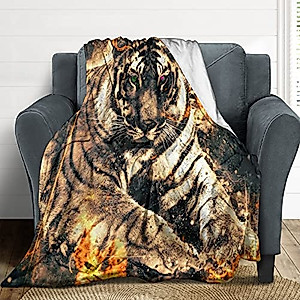 Tiger with Fire Flannel Fleece Throw Blanket Soft Warm Lightweight Fuzzy Plush Blankets for Bed Couch Sofa 30"x40"