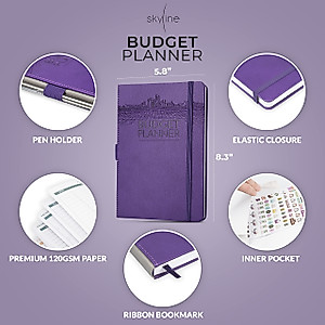 Skyline Budget Planner – Undated Monthly Budgeting Book & Money Expense Tracker – Financial Notebook to Track Personal & Household Finances – Simple Budget Journal – A5 Size, Hardcover (Purple)