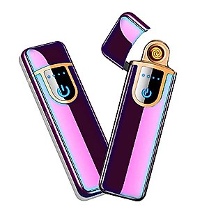 Electronic Lighter, Rainbow Ice Design USB Rechargeable Lighter Touch Ignition Cycle Charging Lighter,Windproof Plasma Lighter for Men, LED Battery Indicator Flameless Lighter Boyfriends Father Gifts