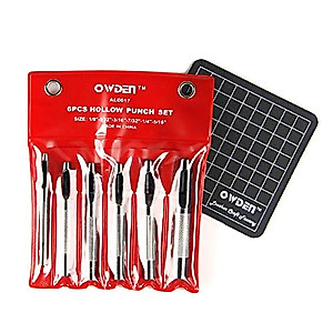 OWDEN 6 Pieces Hollow Hole Punch Set (1/8" - 5/16"),Leather Punch Tools, with A Free Cutting MAT