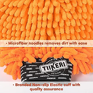 TIIKERI Premium Car Wash Mitt 2PKS 10.2x8.3” Super Car Wash kit Exterior Care Products Microfiber Chenille Wash Mitt Scratch Free (Orange)