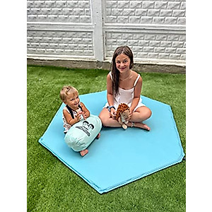 PRAVELO Hexagon Baby Playpen Mat – 59 Inch Wide Self-Inflating Play Pad Compatible with Pop N Go Playpen – Comfortable and Portable Pad for Babies Toddlers (Blue)