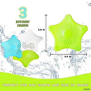 3Pcs Starfish Rubber Sink Strainers - Drain Hair Catcher - Kitchen Sink Strainer Stopper Silicone Drain Cover - Tub Drain Hair Catcher, Bathroom Sink Drain Strainer for Sink, Bathtub Strainer