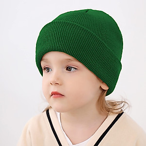 UTTPLL Baby Boy Girl Knit Warm Baby Hats Thick Soft Toddler Beanies Slouchy Ribbed Cuffed Beanie for Boys Girls Green One Size