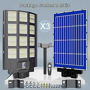 loyoele 3-Pack 9600W Solar Parking Lot Lights 360000LM 7000K Outdoor LED Solar Street Light Dusk to Dawn Street Lights Solar Powered,with Motion Sensor,Yard, Solar Street Lights Outdoor