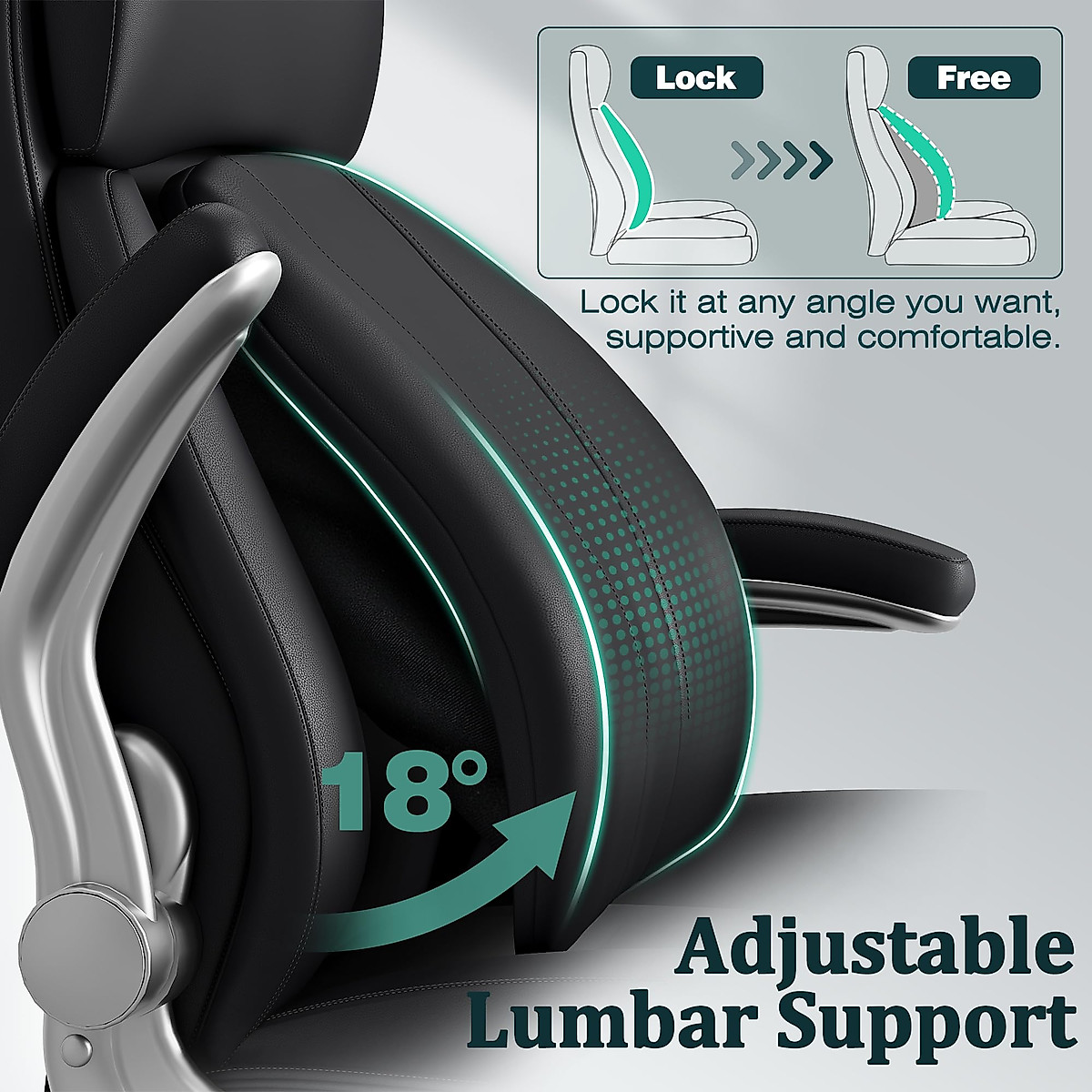 NexHut Office Chair, Ergonomic Desk Chair, 500lbs Heavy Duty Executive Leather Chair with Adjustable Lumbar Support, Flip-up Arms, Wide Thick Seat, High Back Comfy Computer Chair for Back Pain