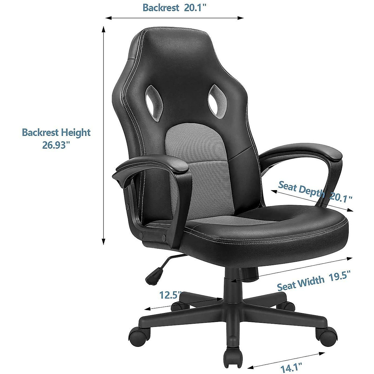 KaiMeng Office Gaming Chair High Back Leather Computer Chairs Ergonomic Height Adjustable Racing Game Desk Chair Executive Conference Task Chair (Grey)