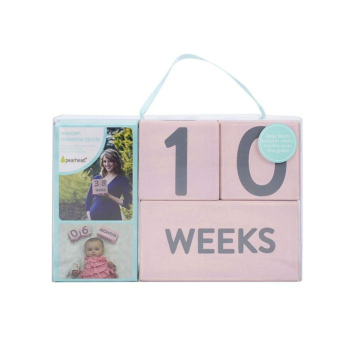 Pearhead Wooden Baby Photo Sharing Milestone Age Blocks, Monthly Milestone Prop For Baby Girl, Gift For New And Expecting Parents, Set of 3 Blocks, Pink