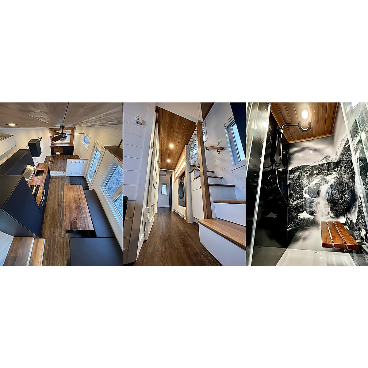 Tiny RV Mobile House with Downstairs Bedroom, Loft, Full Kitchen & Bathroom - Family-Friendly Design with Upraised Living Area, Cedar/Steel Exterior, Double-Pitched Roof - Perfect for Full-Time Living