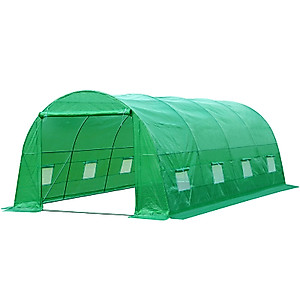EROMMY 20' x 10' x 7' Greenhouse Large Gardening Plant Hot House Portable Walking in Tunnel Tent, Green House for Outside Winter Heavy-Duty with Reinforced Frame & 8 Screen Windows, Green