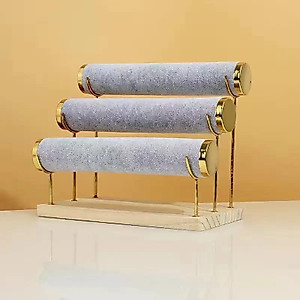 RJ Displays-Grey Velvet 3 Layer Detachable Wood Gold Hardware Jewelry Holder Organizer Display Stand Velvet Bracelet Display Stand. Comes with Micro Fiber Jewelry Cleaning/Polishing Cloth