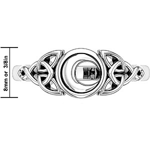 US Jewels Ladies 0.925 Sterling Silver Irish Celtic Trinity Knot & Moon Ring, 6.5