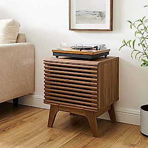 Modway Render Mid-Century Modern 19" Vinyl Record Display Stand in Walnut, 19 Inch