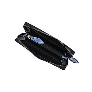 Women's RFID Blocking Large Capacity Leather Wallet Zip Around Phone Clutch Large Travel Purse Wristlet (Ocean Blue)