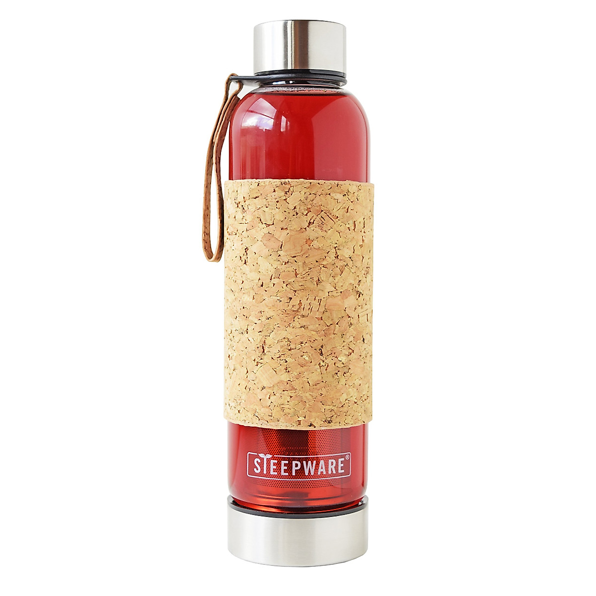 The Tea Spot, Urban Tea Tumbler, Borosilicate Glass Tea Bottle with Stainless Steel Tea Infuser, insulated Natural Cork Sleeve, 16 oz