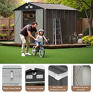 Benass Outdoor Storage Shed 10x12 FT,Metal Tool Sheds,Waterproof Outside Storage Shed with Lockable Doors & Air Vent,Storage Building for Backyard Garden