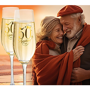 50th Wedding Anniversary Champagne Flutes Gifts 50th Anniversary Decorations Champagne Glasses Embellished with Rhinestones Couple Wedding Gifts for Anniversary, Gifts for Parents Anniversary