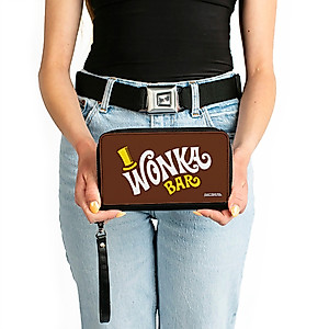 Buckle-Down Movies Wallet, Zip Around, Willy Wonka and the Chocolate Factory Wonka Bar Wrapper Logo, Vegan Leather