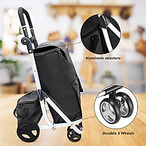 Grocery Cart on Wheels,Folding Shopping Cart with Rotatable Handle,Utility Carts with Removable Insulated Cooler Bag,Lightweight Collapsible Cart with Wheels