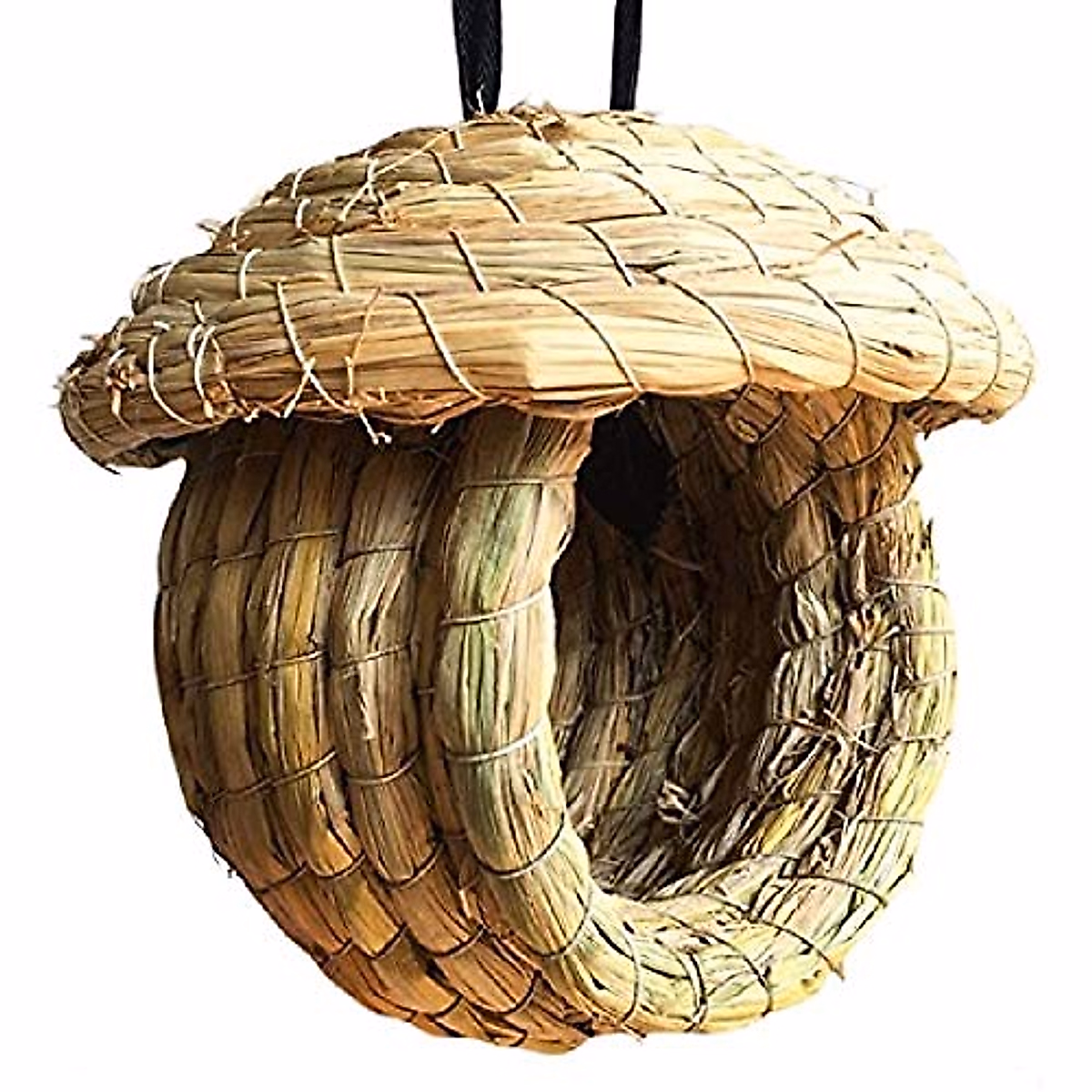 LINGNI Birdcage Straw Simulation Birdhouse, Resting Breeding Nest Hut for Birds, Birds Shelter from Bad Weather, Bird Hideaway from Predators, Birdhouse for Parrots, Parakeet, Conures, Cockatiel