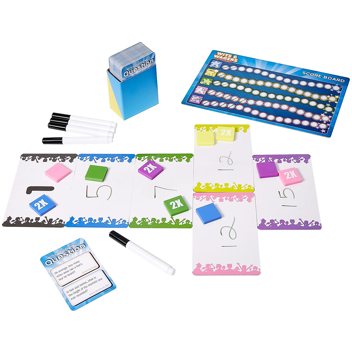 Mattel Games Wits & Wagers Board Game Family Edition for Kids and Adults with Dry Erase Boards, Markers & Question Cards