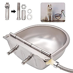 ZHEQOGZH Automatic Dog Water Dispenser Water Trough for Livestock Pig Chicken Waterer Stainless Steel Automatic Waterer Bowl with Float Valve Drain Plug Braided Hose Garden Hose Quick Connect Fittings