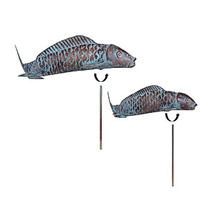 Garden Sculptures & Statues, Garden Statues, Koi Fish Decor, Antique Outdoor Statue Ornament, Metal Copper Garden Art, Set of 2 Fish Sculpture for Outdoors, Patio, Yard, Lawn, Pond and Home Decoration