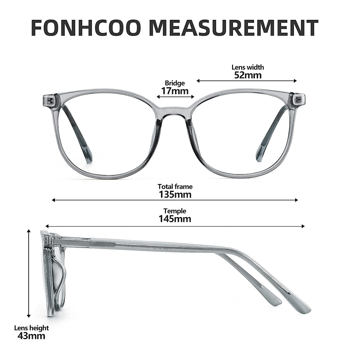 FONHCOO Blue Light Blocking Glasses Fashion Round TR90 Frame Transparent Eyewear Anti UV Blu-Ray Computer Glasses for Women Men (Grey)