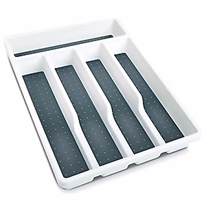 Perfect Life Ideas 5 Compartment Silverware Tray for Kitchen Drawers, Small Drawer Organizer - Soft Nonslip Utensil Drawer Holder with Soft Grip Lining - Compact Cutlery Tray