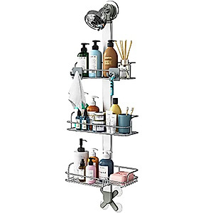 Thideewiz Hanging Shower Caddy over Shower Head Aluminum Alloy Rustproof with Built-in Soap Holder, Bathroom Shower Shelf Organizer Storage Rack Shampoo Holder with Movable 2 Hooks, 3 Tier