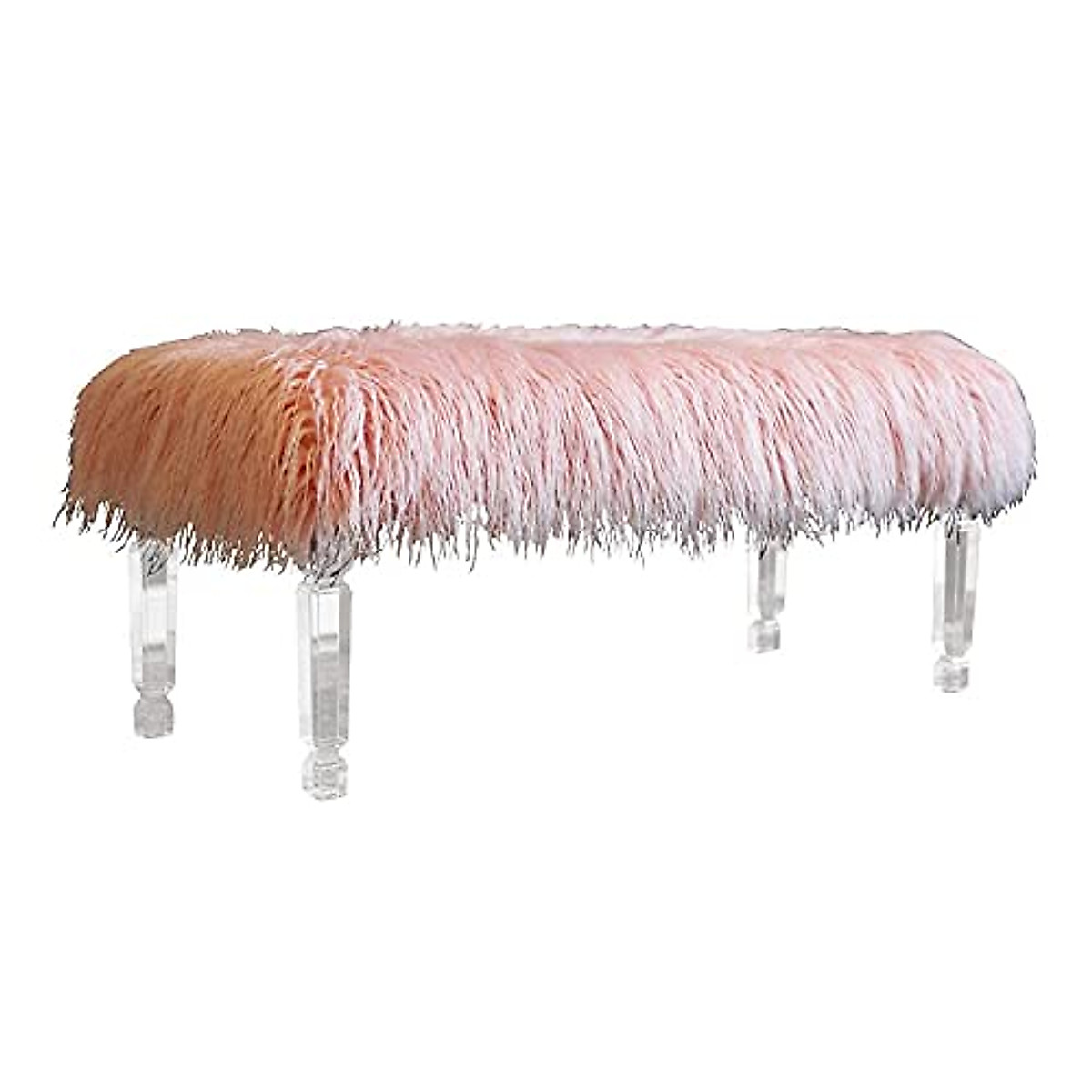 MAKLAINE Bench with Pink Finish Faux Fur and Clear Acrylic Legs