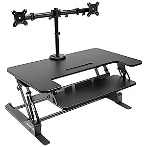 Mount-It! Standing Desk Converter with Bonus Dual Monitor Mount Included - Height Adjustable Stand Up Desk - Wide 36 Inch Sit Stand Workstation with Gas Spring Lift– Black (MI-7934)