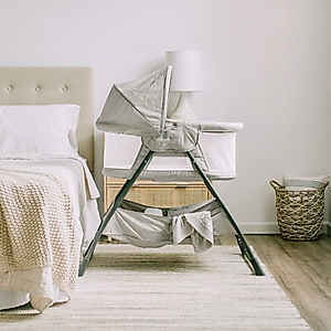 Baby Delight Beside Me Doze Deluxe Baby Bassinet, Bedside Sleeper, Foldable, Removeable Canopy, Pebble Grey