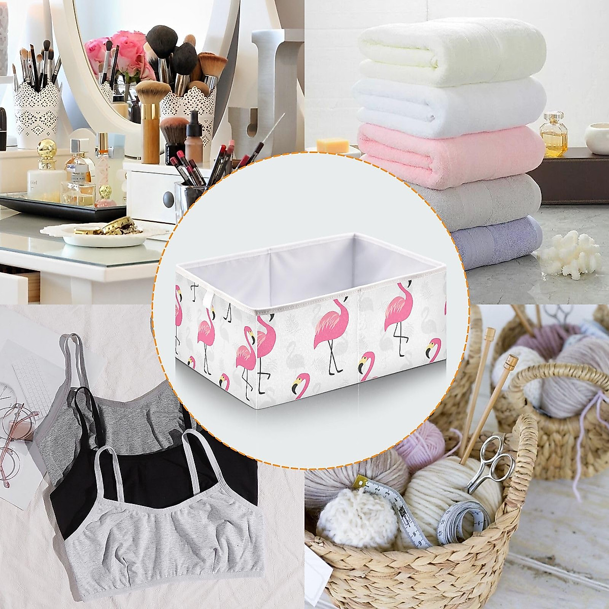 Pink Flamingo Cube Storage Bin Collapsible Storage Cubes Fabric Closet Organizer Bins Storage Basket Box for Clothes Room Home Shelves Office Toys Nursery Square 1 Pcak