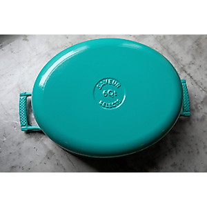 SAVEUR SELECTS Enameled Cast Iron 6-Quart Oval Roaster with Stainless Steel Lid, Saveur Blue, Voyage Series