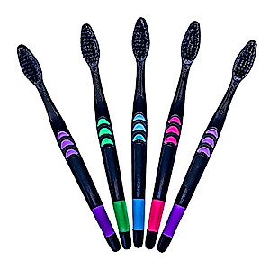 96 Bulk Toothbrushes Manual Travel Toothbrush Set for Adults or Kids, Multi-Color, Medium Soft, Oral Tooth Brush. Travel Toiletries Black Bristle