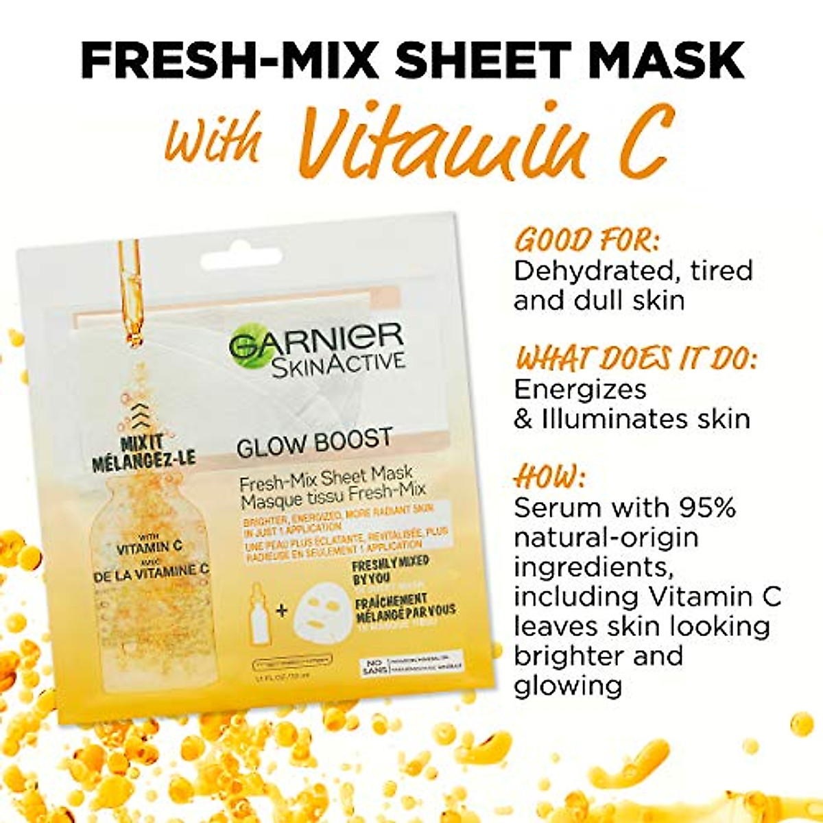Garnier SkinActive Glow Boost Fresh-Mix Sheet Mask with Vitamin C, for all skin types, 1 count
