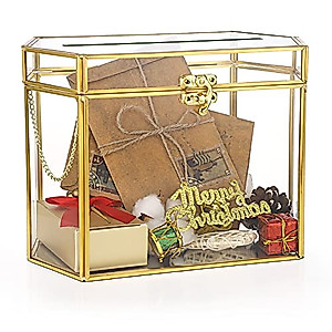 ELLDOO Wedding Glass Card Box with Slot, Vintage Glass Lidded Box Terrarium Box Display Box Glass Gift Gold Box for Wedding Reception Anniversary Shower Birthday Party Wishing Well