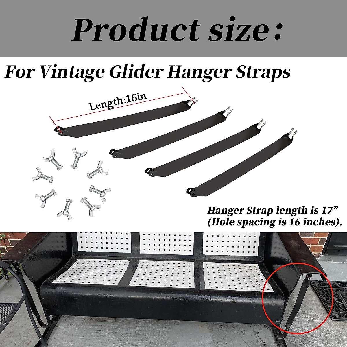 XYgdhqpt for Patio Porch Glider Straps Hanger Set Deck Restoration Part-16 Length 4PCS BLACk