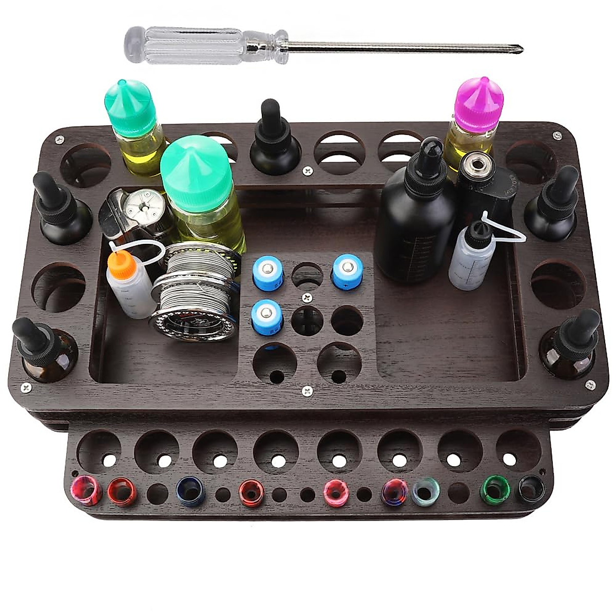 Wooden Vape Display Stand Holder Wooden RDA RTA Tank Holder Liquid Bottle Holder (Wooden Holder, Size B)