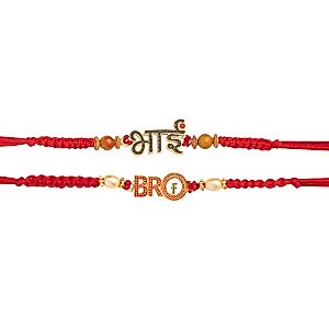 SLNDOKTG Set Of 2 Raksha Bhandan Handmade Rakhi Bracelet With Stone Work Kundan Design For Brother Bhaiya Celebration Hindu Festival of Rakshabandhan