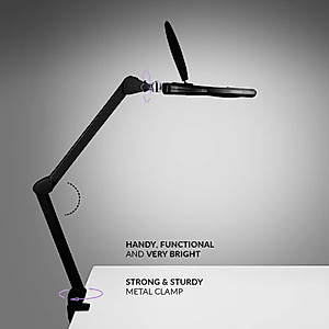Neatfi Elite XL HD Bifocals Super LED Magnifying Lamp with Clamp, Glass Lens, 6500K, Glare-Free, Nonpolar Dimming (6 Inch Lens, Black)