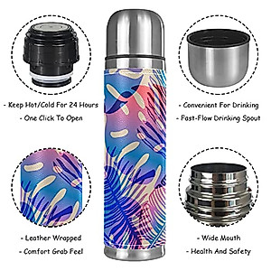 Monstera and Banana Leaf Stainless Steel Water Bottle, Leak-Proof Travel Thermos Mug, Double Walled Vacuum Insulated Flask 17 OZ