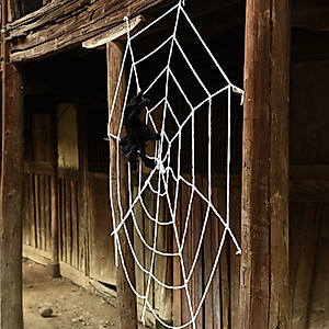 TEXASDELUXE 4 feet White Spiderweb Spider Webs Halloween Decorations Large 5ft end-to-end White Spider Web Spiders Halloween Decorations Round Rope Spider Web Decoration