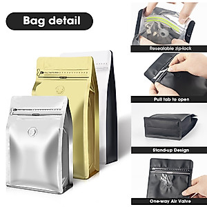 8oz 1/2 lb 60pcs Coffee Bags with Valve,Coffee Packing Bags Vented Coffee Bean Bags Barrier Bags Store Bags for Coffee Packaging， Coffee Storage Pouches Coffee Bag Zipper with Seal（Black）